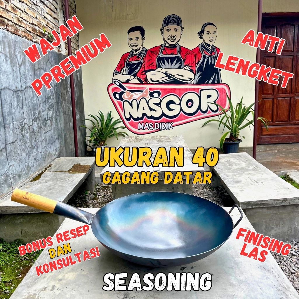 Jual Wajan Baja Hitam Ukuran 40 Gagang Datar Anti Lengket Seasoning ...