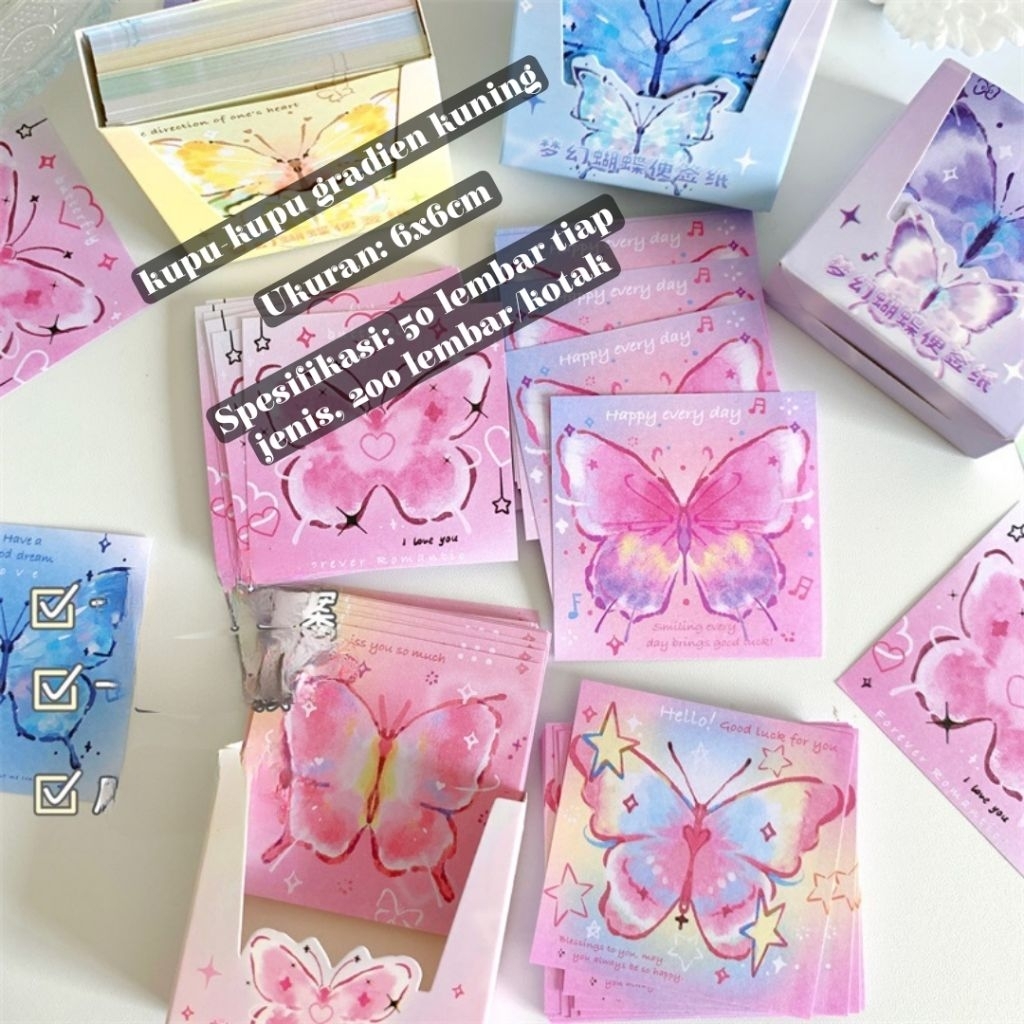 Jual NANA Sticky Note INS Butterfly s 200pcs • Aesthetic Memo Pad Kupu ...
