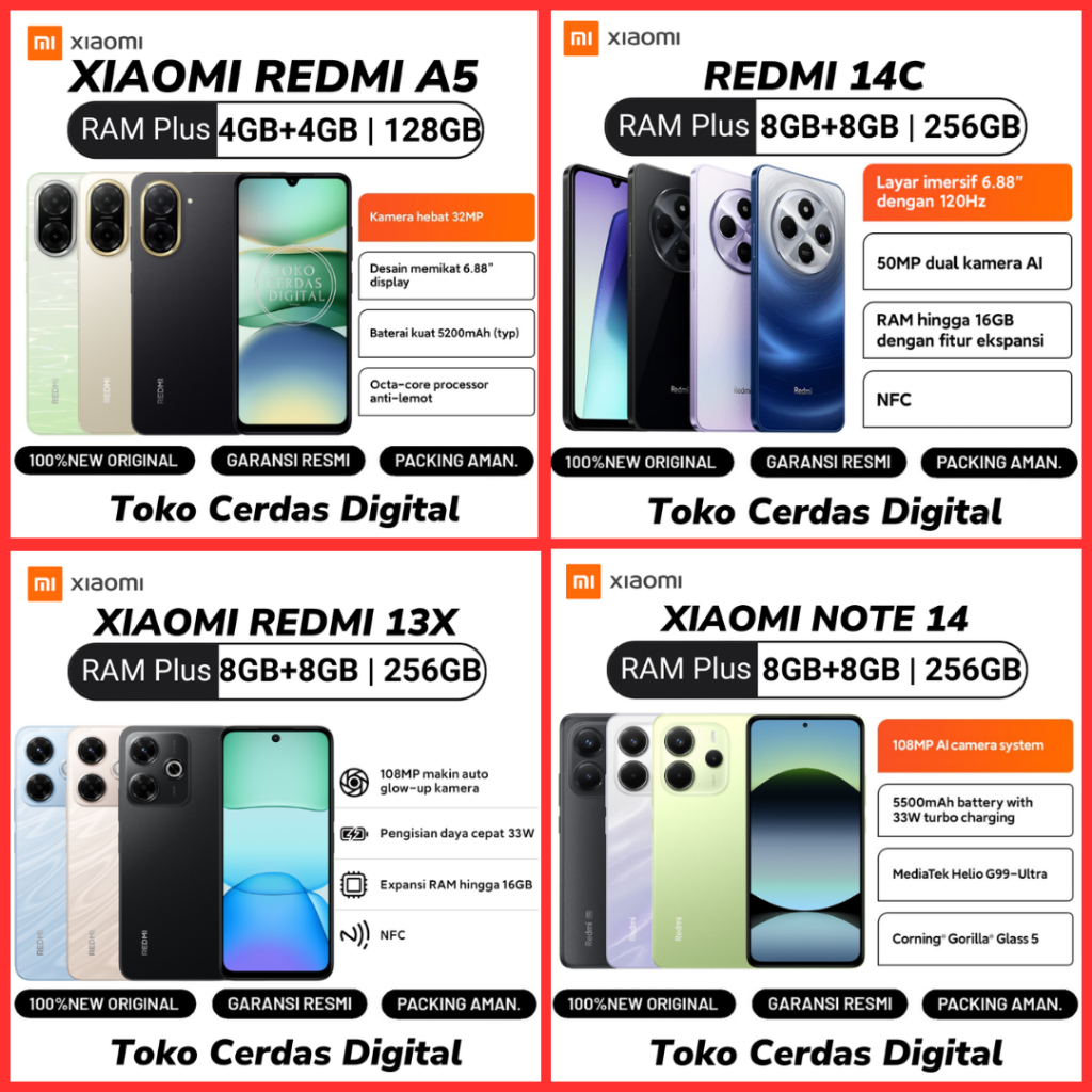 Jual XIAOMI REDMI NOTE 14 Series Pro + 5G | REDMI 14C | 13 | 13X | A5 | X 14 C | POCO X5 5G ...