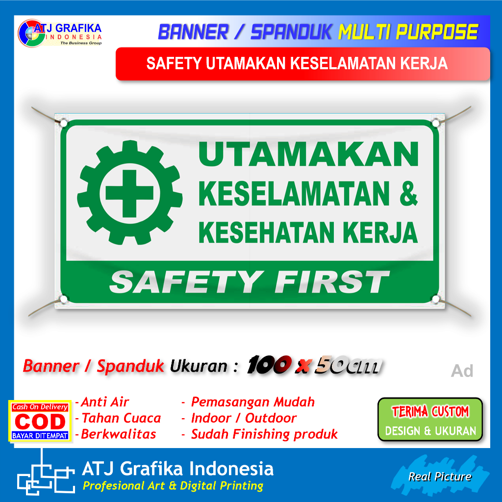 Jual Banner spanduk utamakan keselamatan dan kesehatan kerja rambu K3 ...