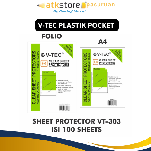 Jual V tec plastic pocket sheet protector A4 folio 100 lembar | Shopee ...
