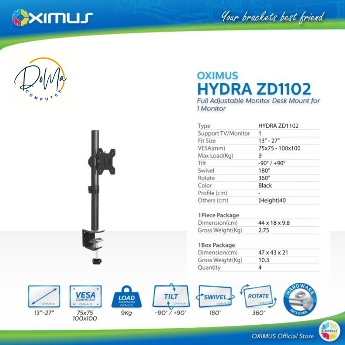 Jual Bracket Meja LCD LED TV Monitor 13- 27" OXIMUS HYDRA ZD1102 Desk ...