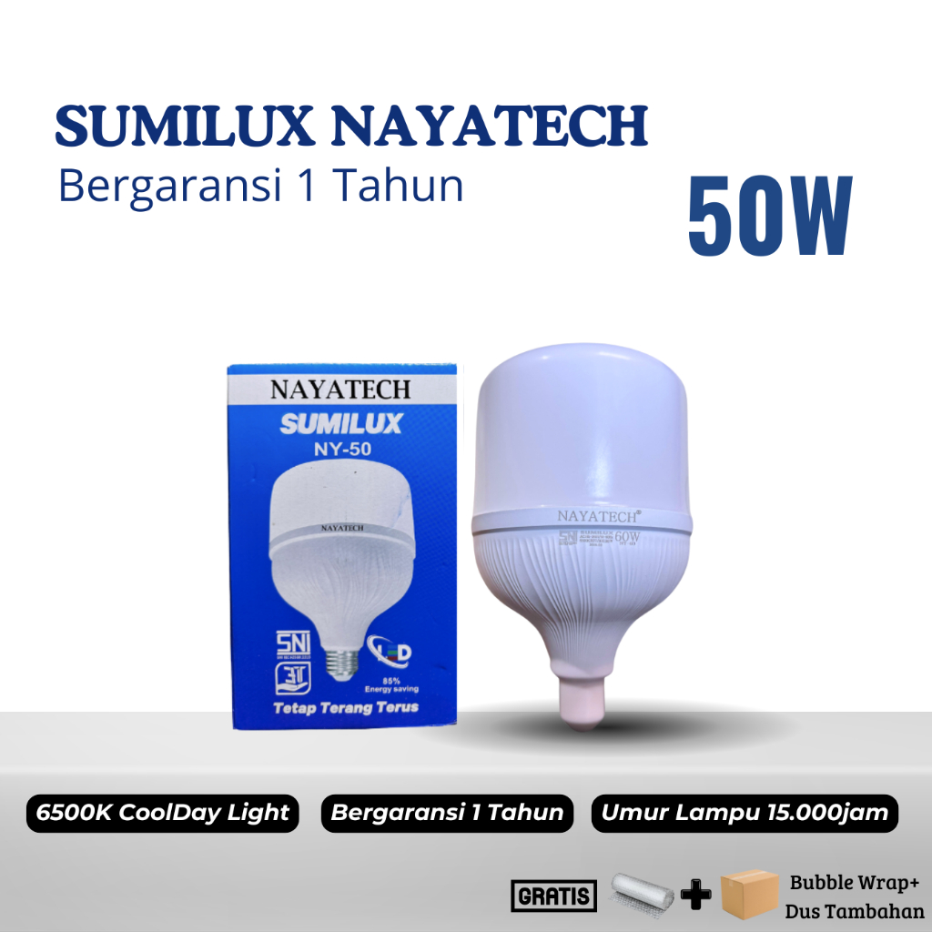 Jual Lampu Bohlam LED Capsule Sumilux Nayatech 20W 30W 40W 50W 60W Putih 6500K Bergaransi - E27 ...