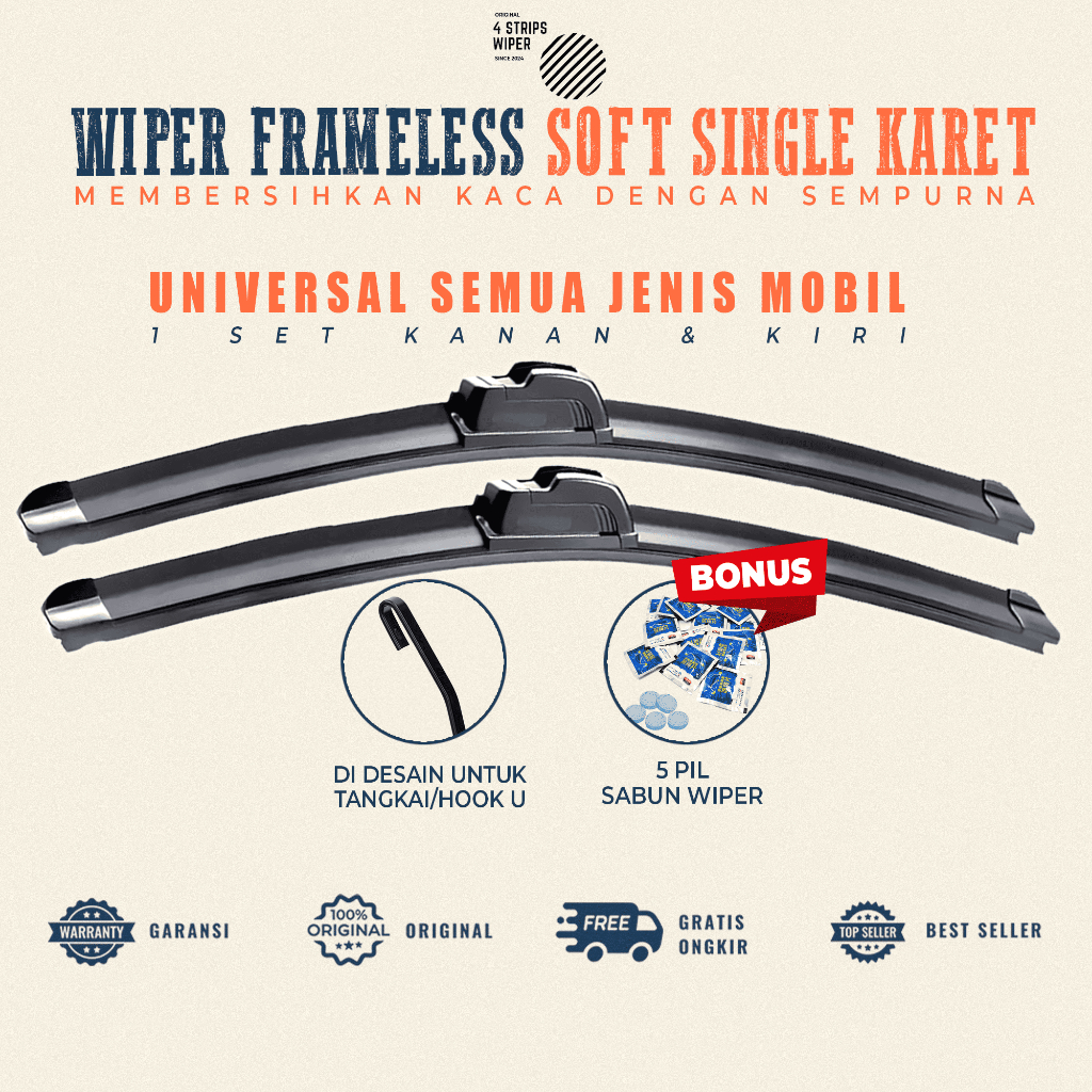 Jual Wiper Mobil UNIVERSAL FRAMELESS Tanpa Tulangan Besi Untuk ...