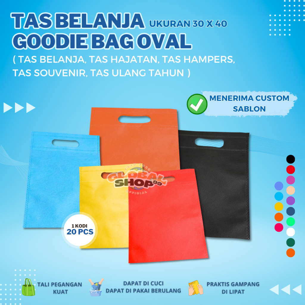 Jual 1PCS GOODIE BAG OVAL 30X40 TAS SPUNBOND TAS BELANJA POLOS CUSTOM ...