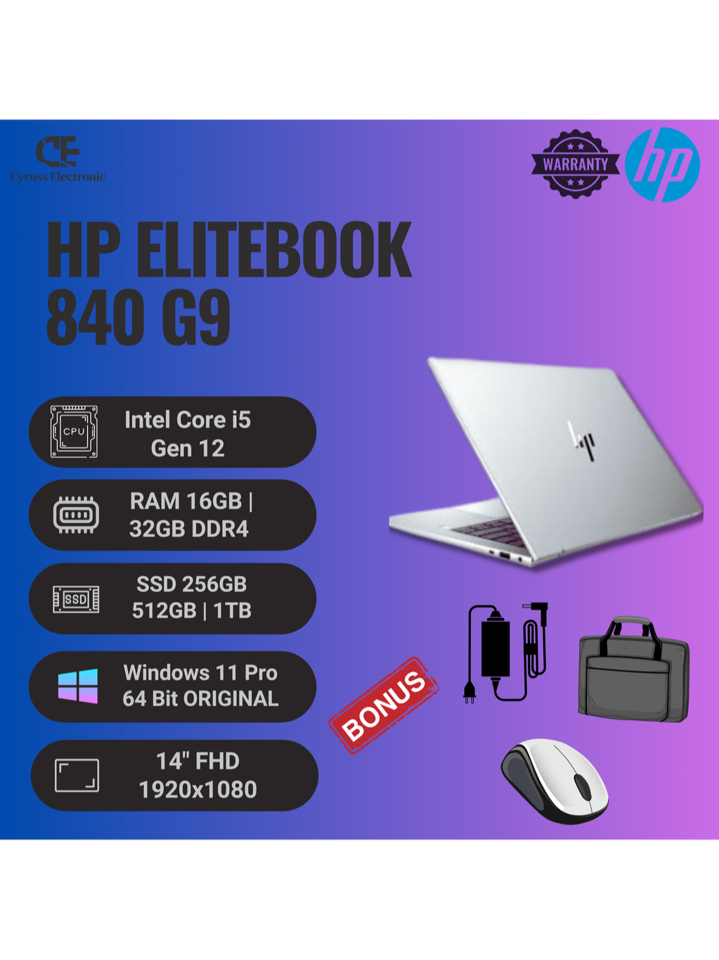 Jual Laptop HP EliteBook 840 14 G9 Core i5 (Gen 12) RAM 32GB SSD 1TB ...