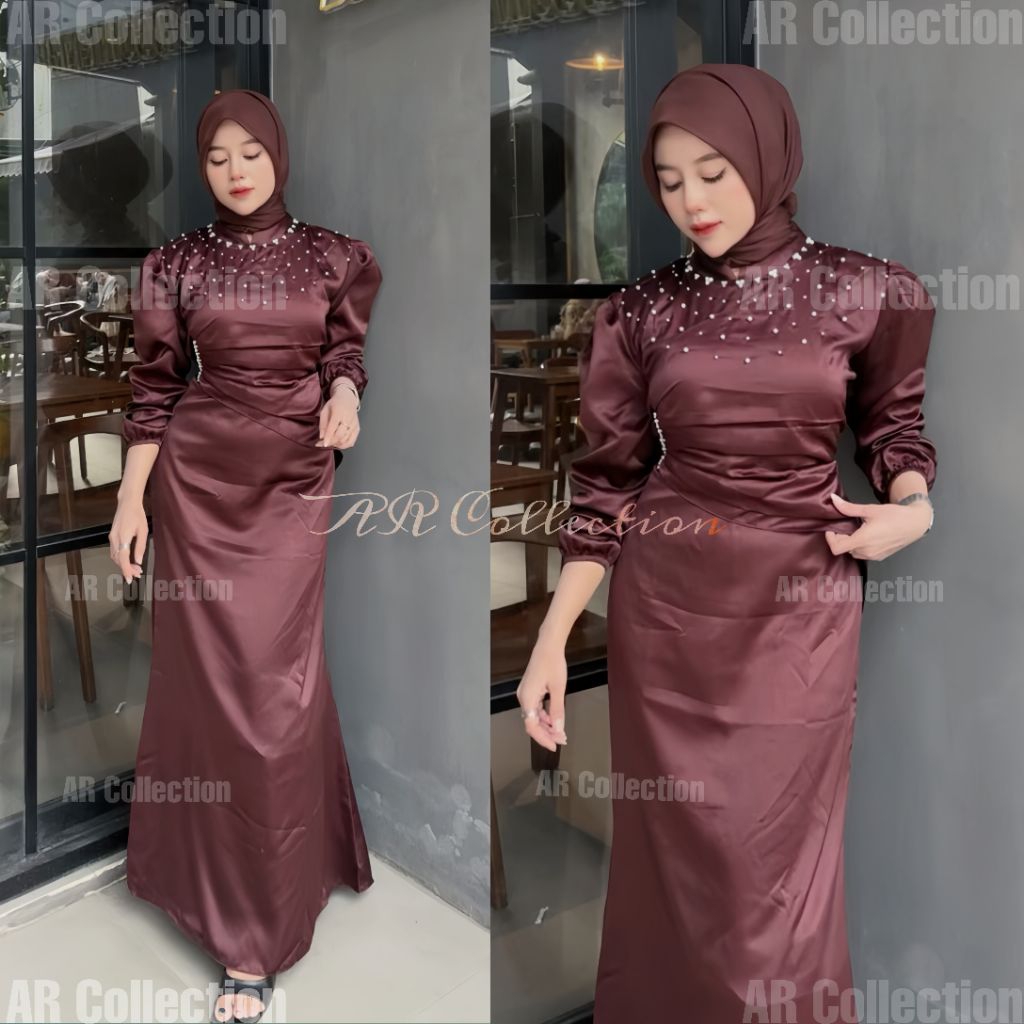 Jual Vina Dress Satin Silk Premium Wanita Kondangan Muslim Slim Body ...