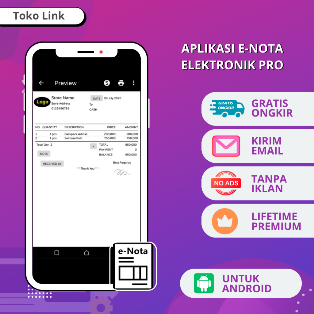 Jual Aplikasi e-Nota Elektronik Pro Permanen Lifetime Termurah | Shopee ...