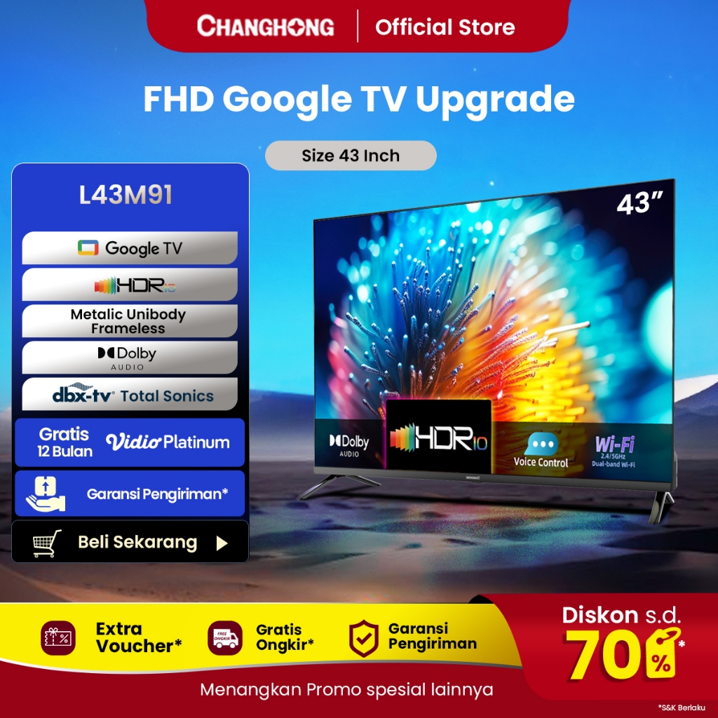 Jual Changhong Google TV 43 inch FHD Dolby Audio Google Play Netflix ...