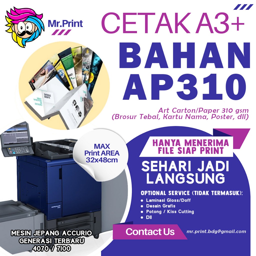 Jual Jasa Digital Print Cetak A3+ kertas Ap310 Ac310 Art Carton 310gsm ...