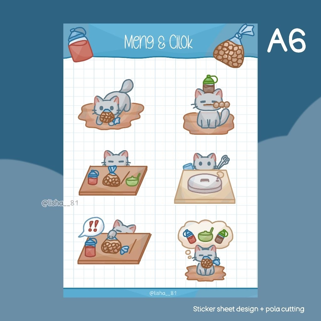 Jual Soft file design sticker sheet Kucing Meng & Cilok + pola cutting ...