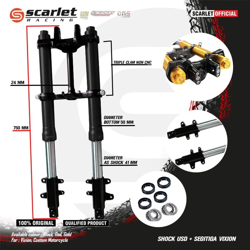 Jual Scarlet Racing - Shock Upside Down Skok Depan USD Plus Segitiga Vixion | Shopee Indonesia
