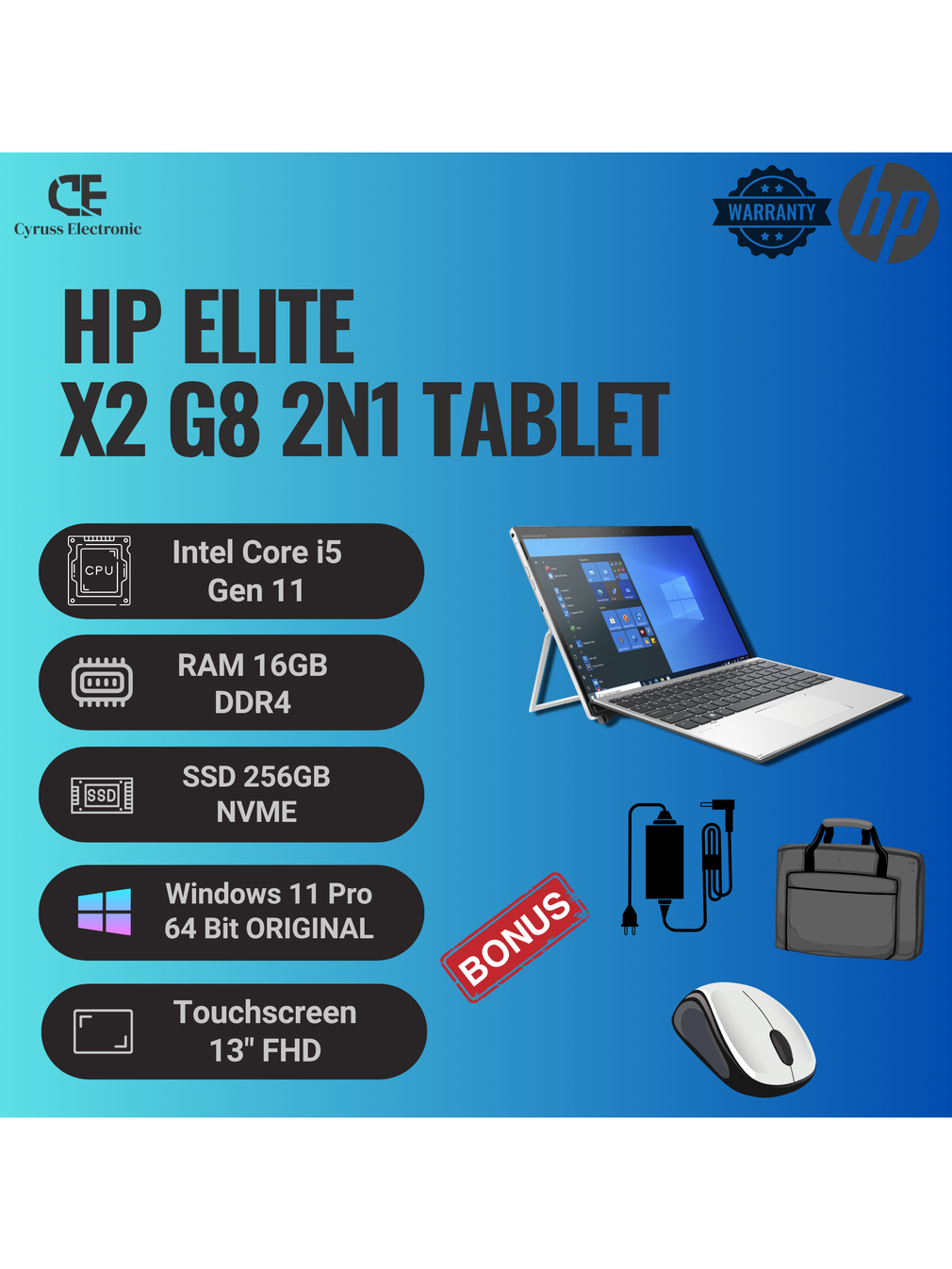 Jual Laptop 2in1 Tablet HP Elite X2 G8 Tablet Core i5 11th Gen RAM 16GB ...