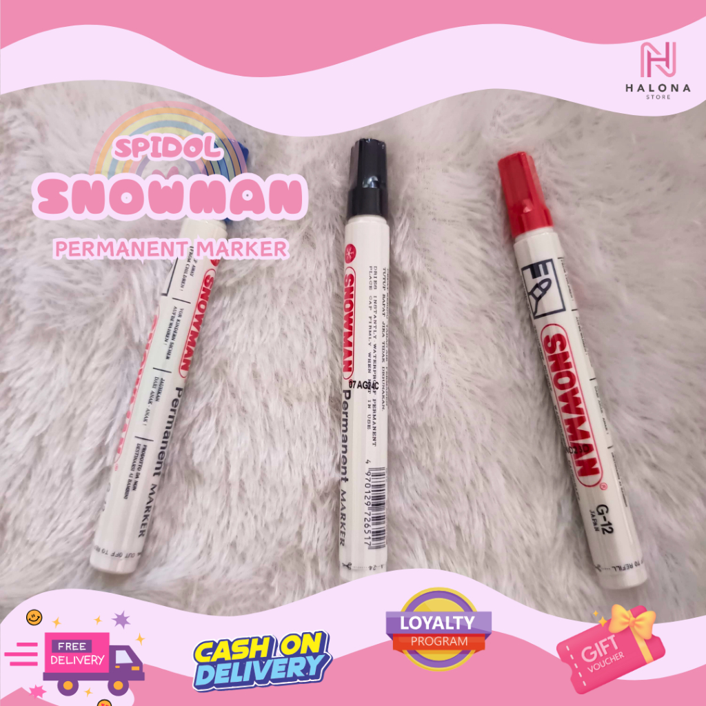 Jual Spidol Snowman Permanent G-12 Marker Satuan & Set 3 6 Pcs - Hitam ...
