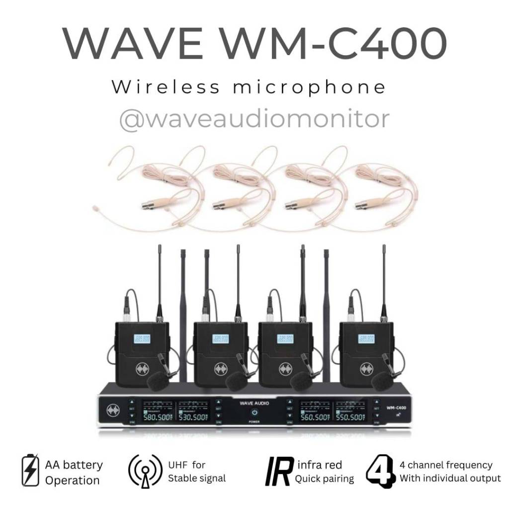 Jual WAVE WM-C400 wireless mic microphone clip on headset 4channel ...