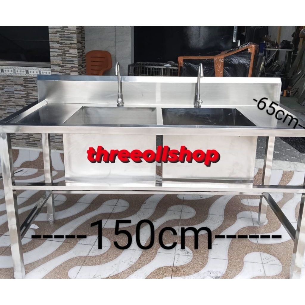 Jual MEJA DOUBLE SINK SUS304 150X65X85CM | Shopee Indonesia