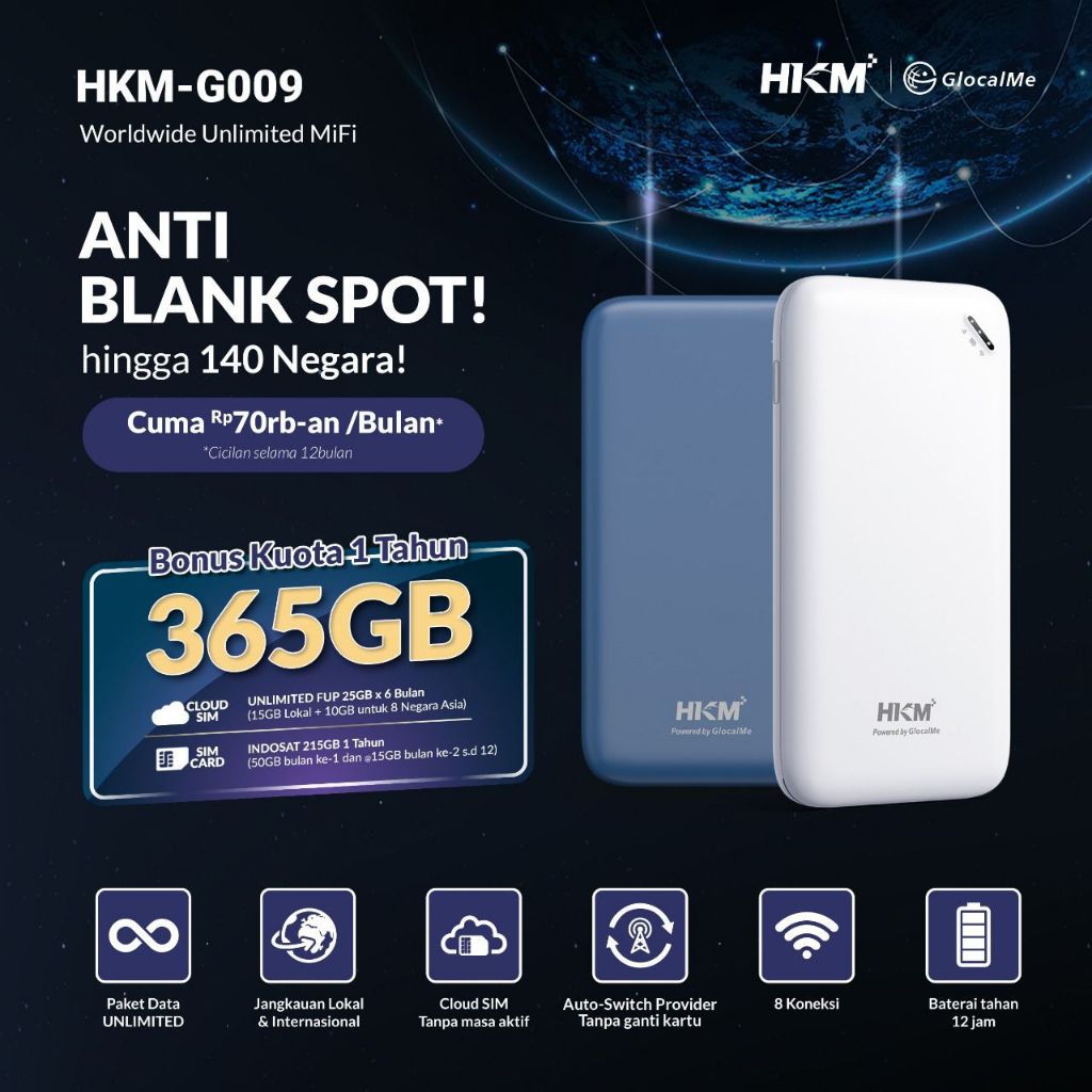 Jual HKM G009 GLOCALME MiFi WiFi Modem 4G Sim Cloud WORLDWIDE PORTABLE ...