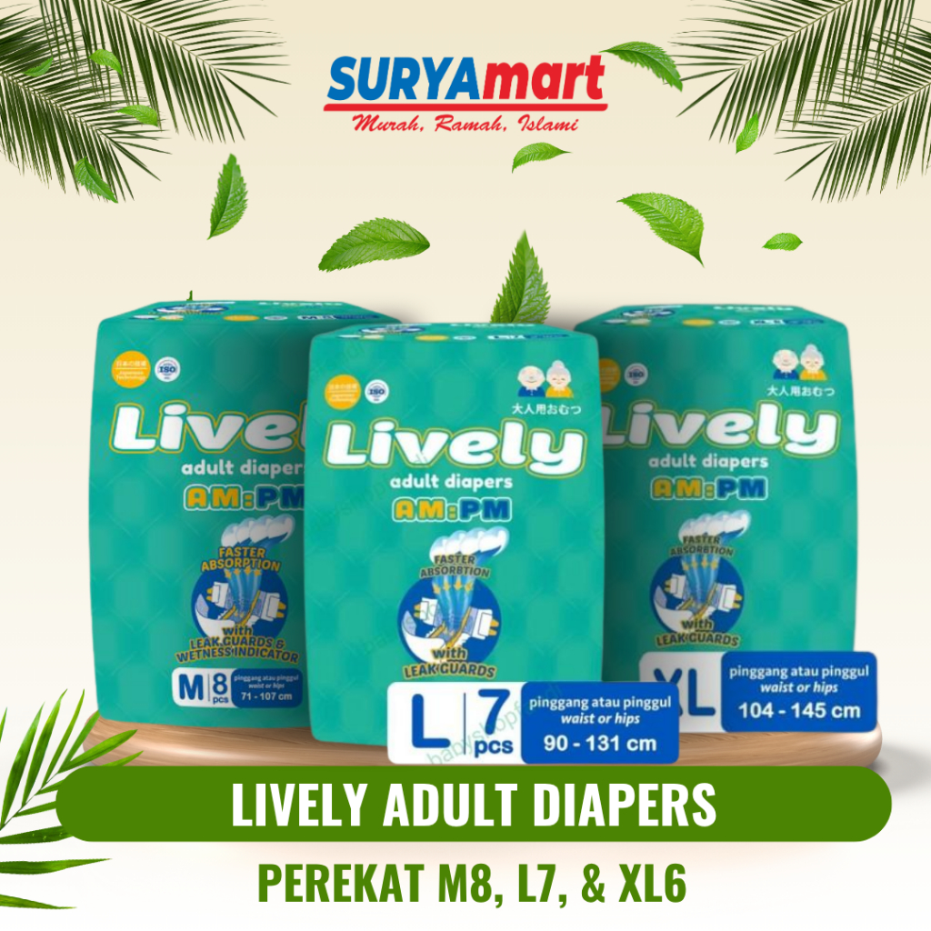 Jual Lively AM PM Popok Dewasa Tipe Perekat M8, L7 & XL6 - Popok Dewasa ...