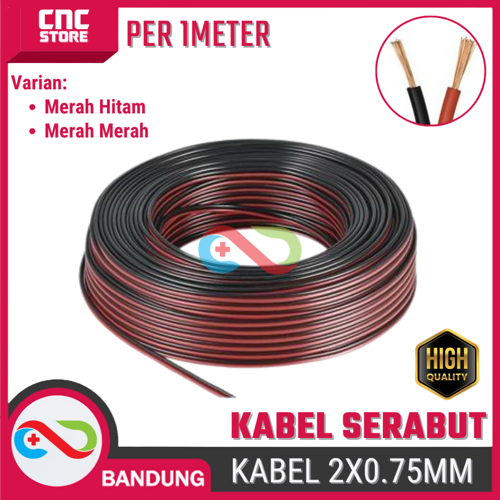 Jual Kabel Serabut 2*0.75MM Hitam Merah, Merah Merah 300V – Per 1 Meter ...