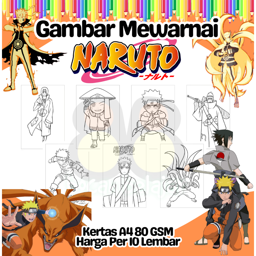 Jual 10 Lembar Kertas Gambar Mewarnai Ukuran A4 Tema MANGA NARUTO ...