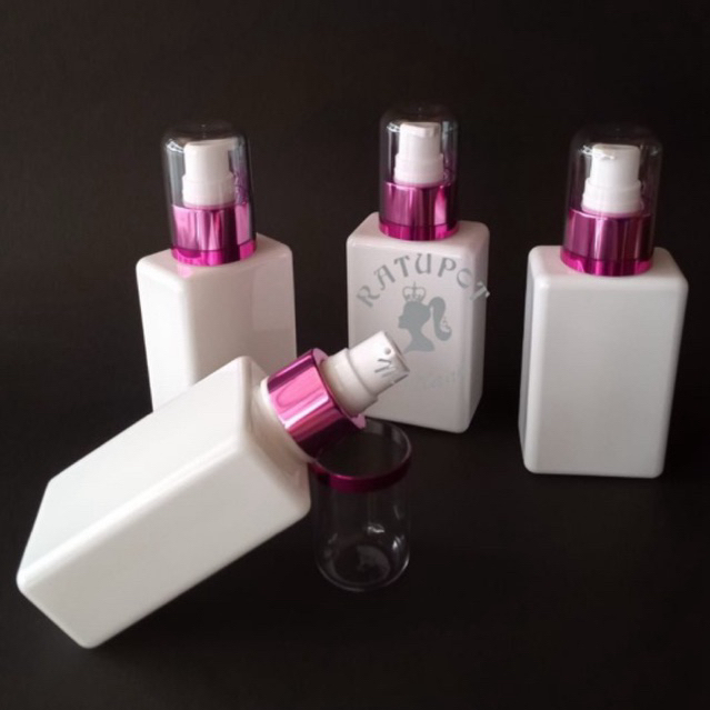 Jual botol 100 ml pet plastik putih kotak beno pump treat ungu | Shopee Indonesia