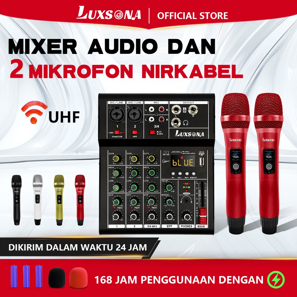 Jual LUXSONA Profesional Mixer 4 chanel+2 Mic UHF/99DSP mixer audio/ 6 ...