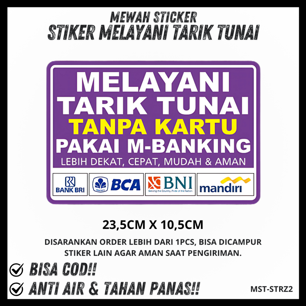 Jual Stiker vinyl anti air MELAYANI TARIK PAKE M-BANKING laminasi ...
