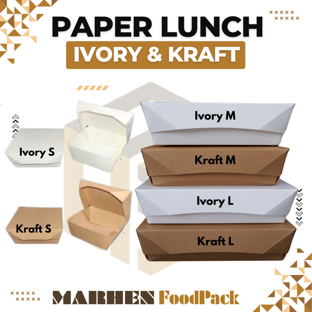 Jual SIAP PAKAI!! ISI 50BH / PAPER LUNCH BOX KRAFT IVORY Uk S/M/L ...