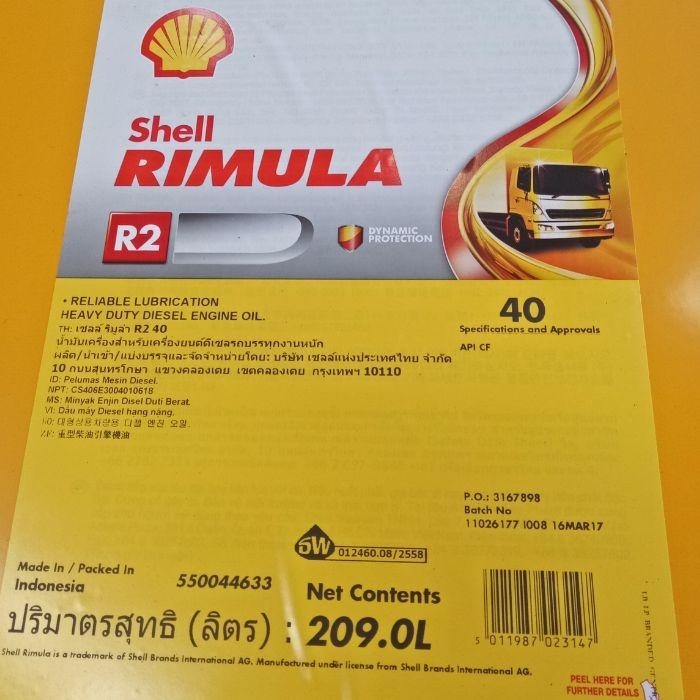 Jual OLI SHELL RIMULA R2 40 / OLI BERKUALITAS / 209 LITER | Shopee ...