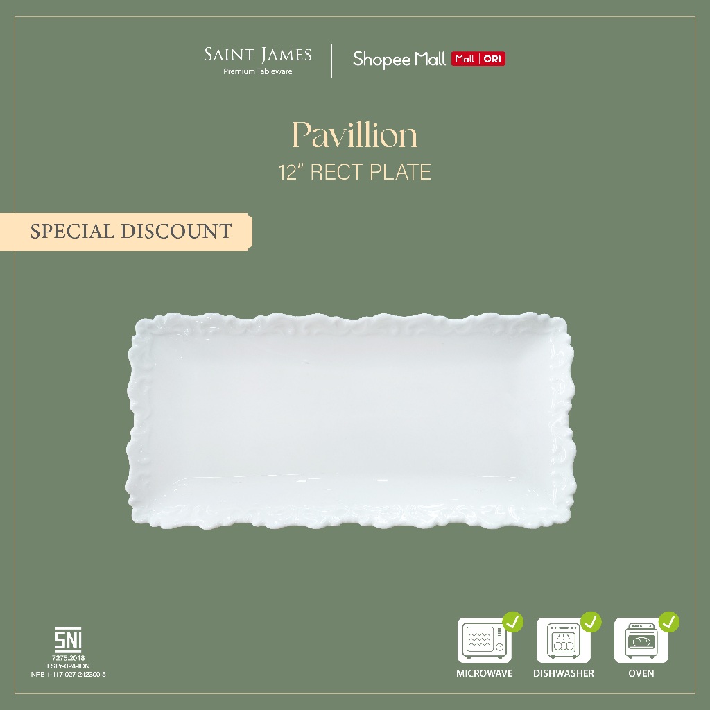 Jual Saint James Rect Plate (Pavillion Plain White) - 12 inch dan 14 ...