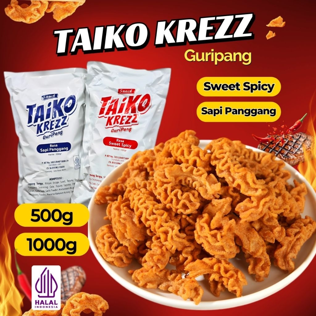 Jual [ HALAL ] COD Snack Taiko Krezz Guripang 500g / 1000g, makanan ...