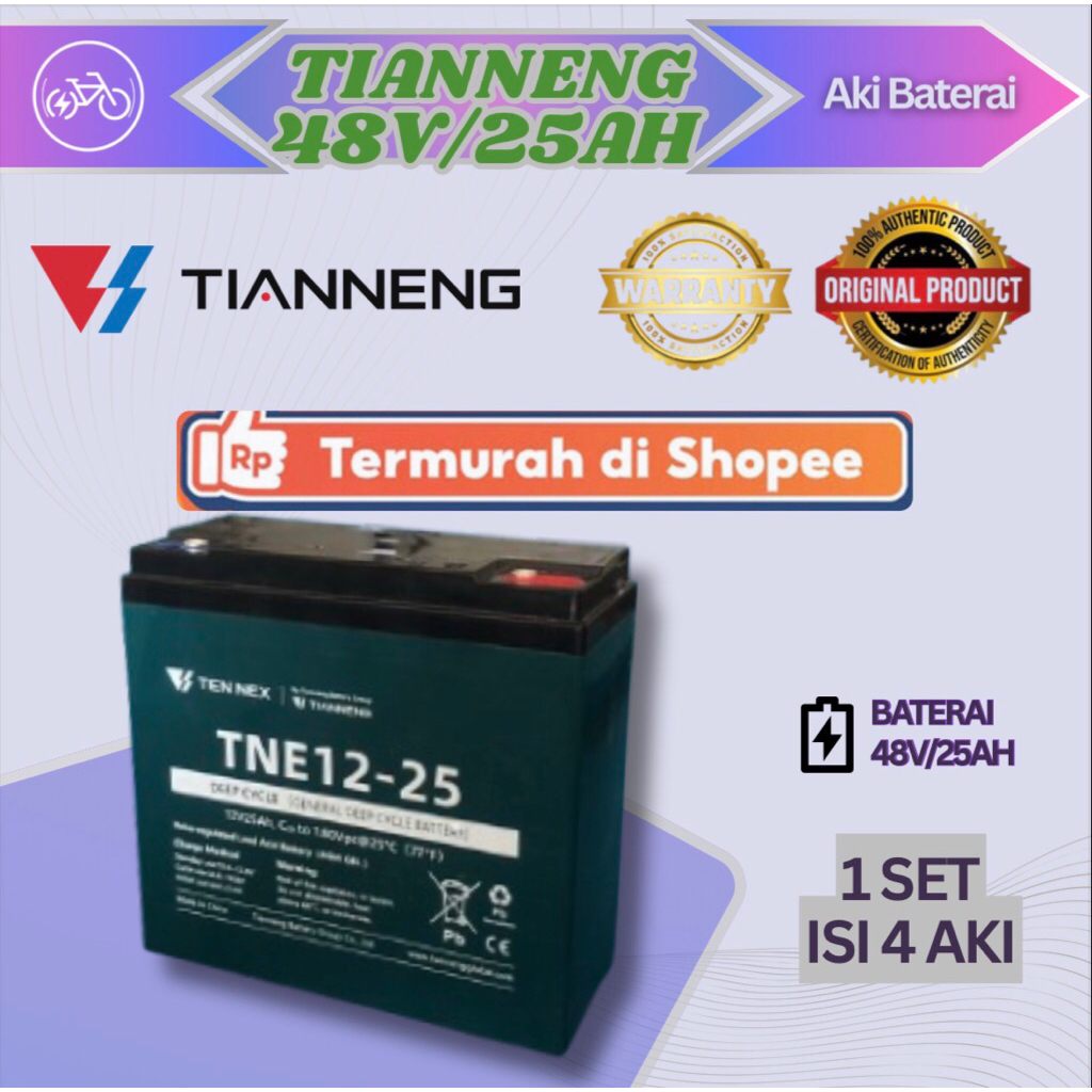 Jual AKI BATERAI SEPEDA LISTRIK MOTOR LISTRIK UWINFLY TIANNENG 12V/25AH AKI 1 SET (4 PCS) ATAU ...