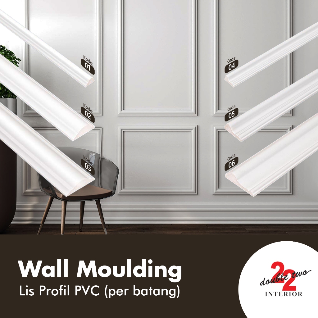 Jual Wall Moulding PVC Putih Doff 145 cm / List Profil Dinding / Lis ...