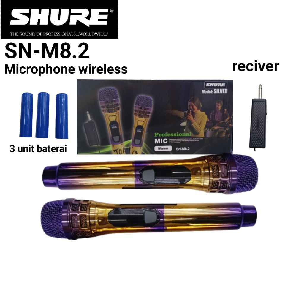 Jual mic wireless SHURE SN-M8.2 mic wireless tanpa kabel double mic ...