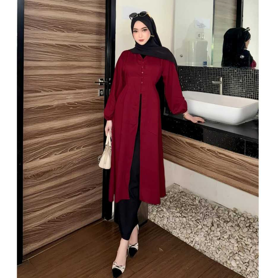 Jual TUNIK AYANA - Atasan Wanita Outer Bahan Polo Linen Lengan Karet | Shopee Indonesia