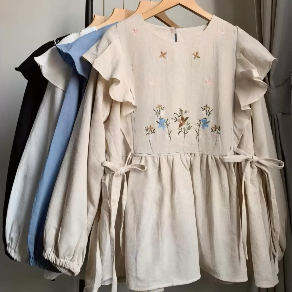 Jual KADE Shirt Bordir Top Blouse Flower - Kemeja Embroidery Wanita ...