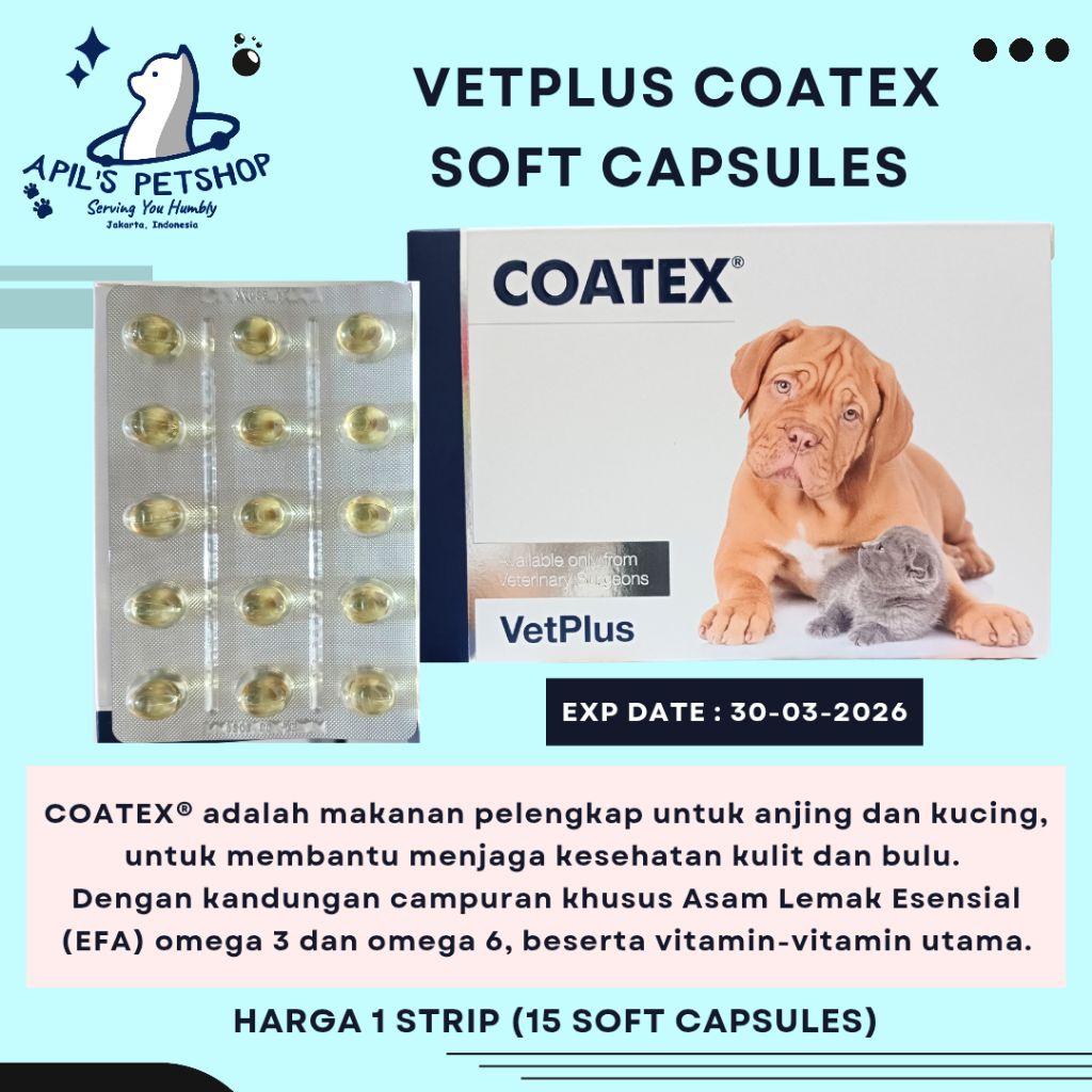 Jual COATEX EFA CAPS VETPLUS VITAMIN BULU KUCING DAN ANJING HARGA PER ...