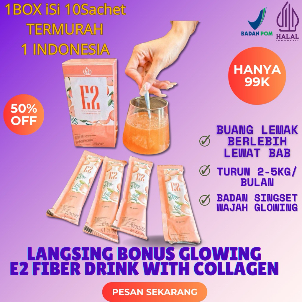 Jual E2 Fiber Drink Diet& Detok (1BOX ISI 10 SACHET) | BUANG LEMAK ...