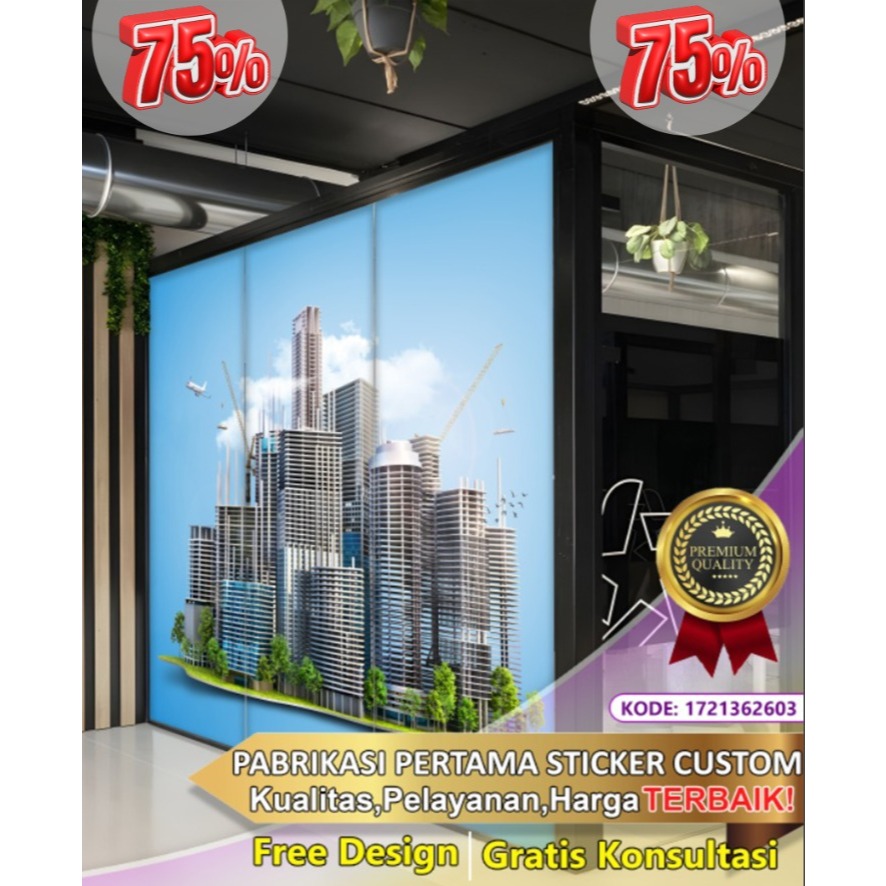 Jual Sticker Custom 3D Tema City | Stiker Kaca Kantor | Stiker Kaca ...