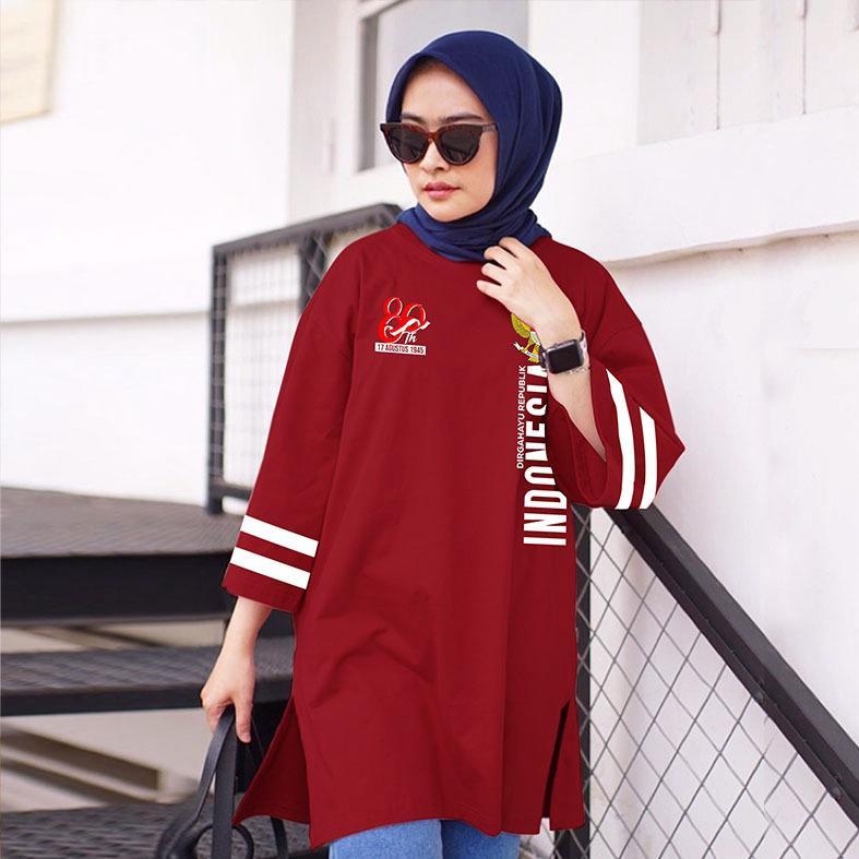 Jual Atasan Oversize 17 Agustus Bahan Babyterry Lengan Garis 2/ Koas ...