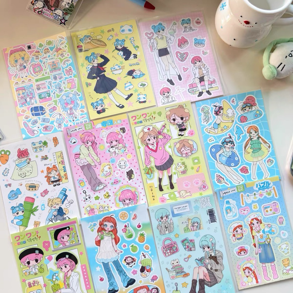Jual sticker deco anime girl colorfull matte dekorasi journal ...