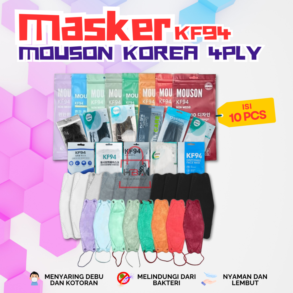 Jual Masker KF94 Isi 10PCS MOUSON MASK KOREA KF 94 4PLY Hitam Putih Mix ...
