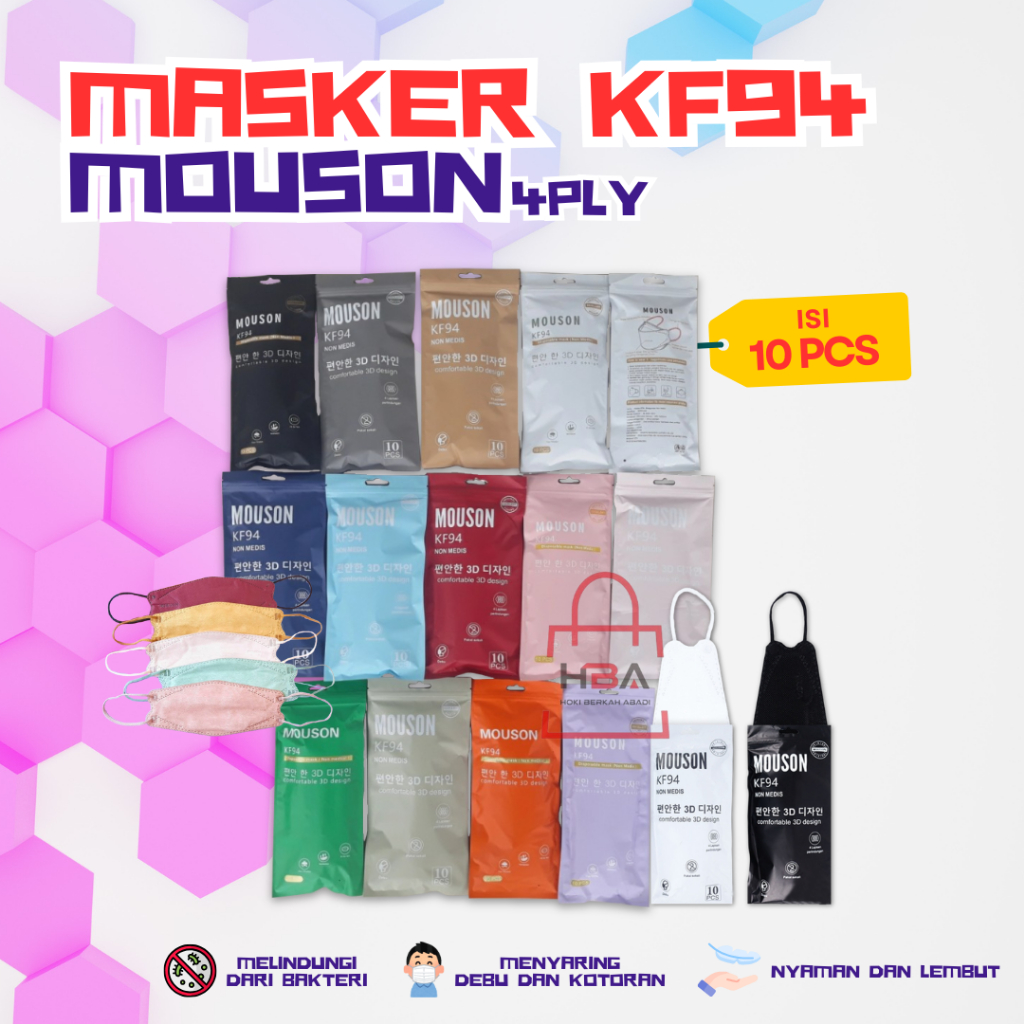 Jual Masker KF94 Isi 10PCS MOUSON FITLCARE Hitam Putih Mix Warna Warni PREMIUM 4PLY Original ...
