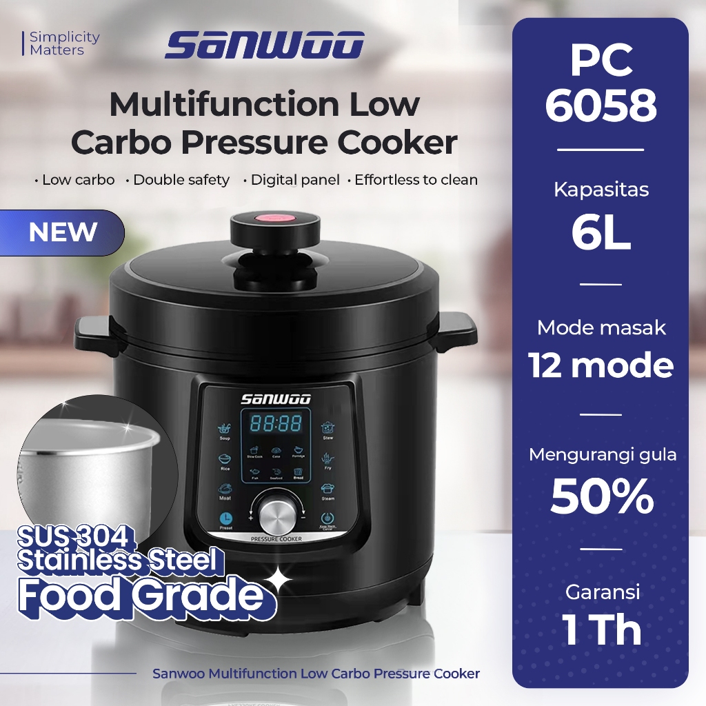 Jual Sanwoo Multifunction Low Carbo Pressure Cooker 6L with SUS304 Main ...