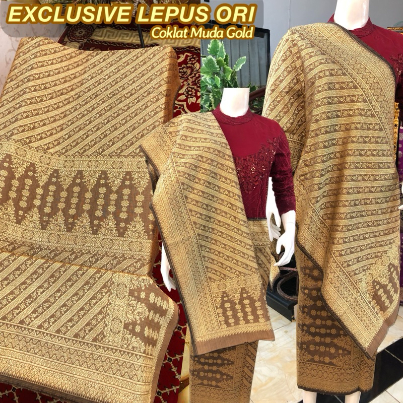 Jual Exclusive Songket Lepus ORI Coklat Muda Gradiasi Berlian /Lepus Gebeng warna ORI /songket ...