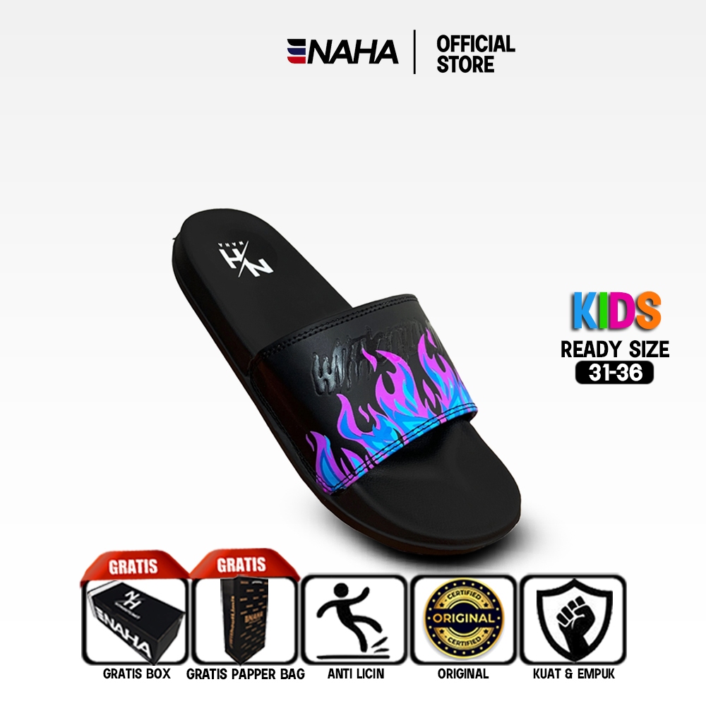 Jual NAHA - Sandal Slop Anak Baby Pria Wanita Karet Api Ungu Hitam Size ...