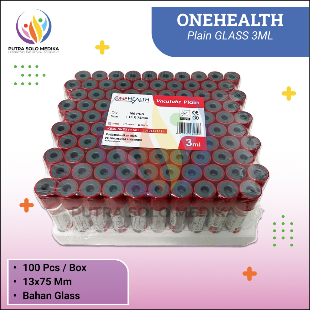 Jual OneHealth Vacutube Plain Tabung Darah Glass 3ml isi 100 pcs ...