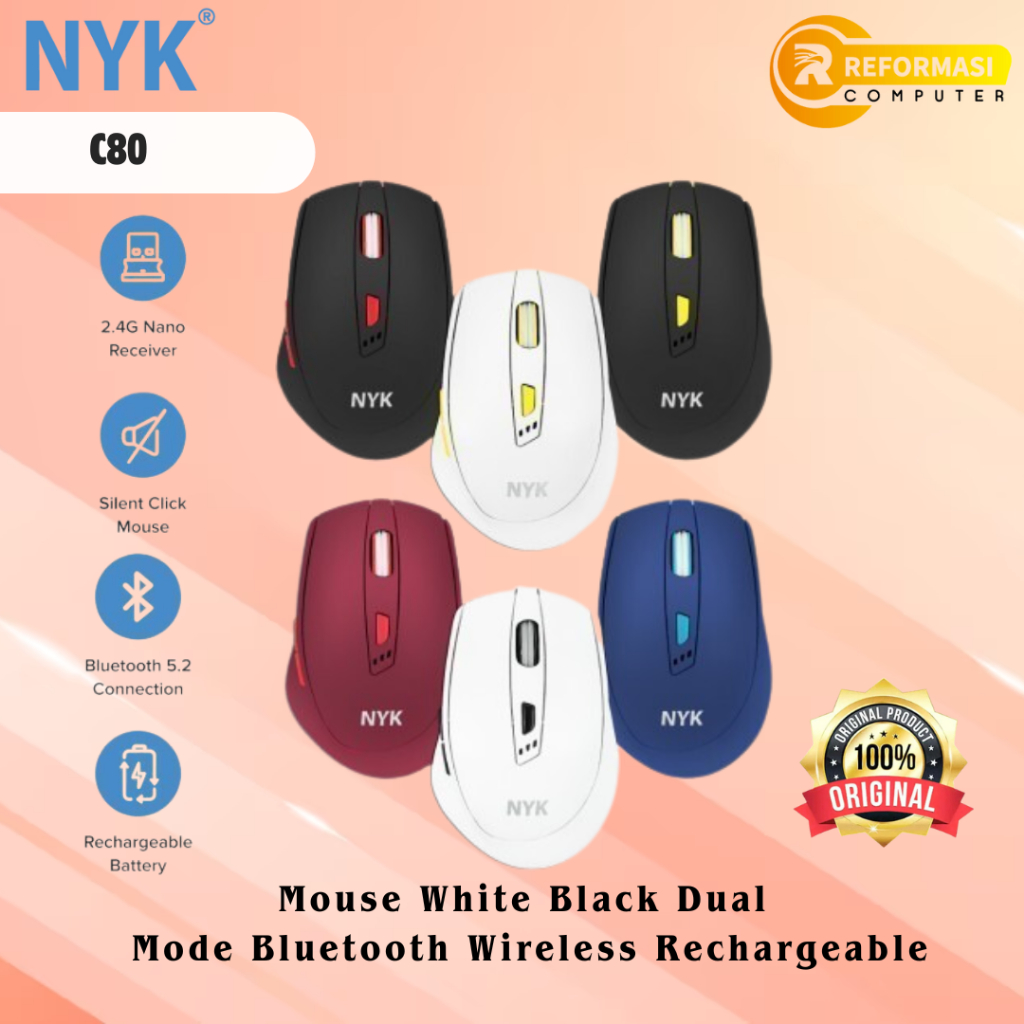 Jual NYK C80 Mouse Dual Mode Bluetooth Wireless Rechargeable | Shopee ...