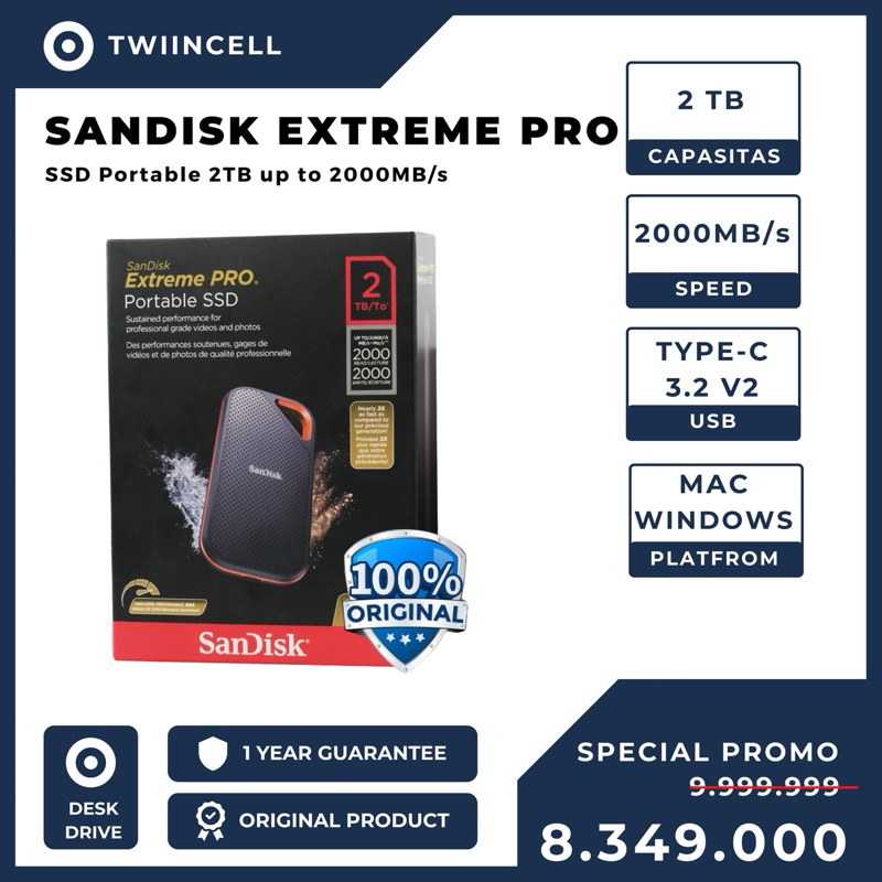 Jual SANDISK EXTREME PRO SSD PORTABLE 2TB UP TO 2000MB/s | Shopee Indonesia
