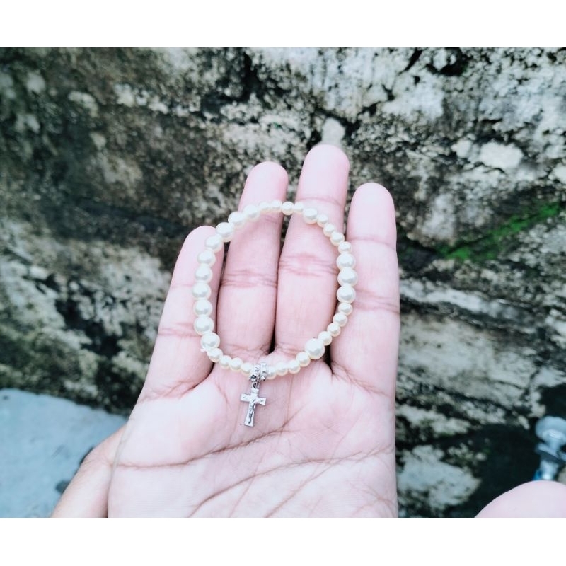 Jual G33 GELANG MUTIARA PUTIH BW ROHANI SALIB KATOLIK KRISTEN | Shopee ...